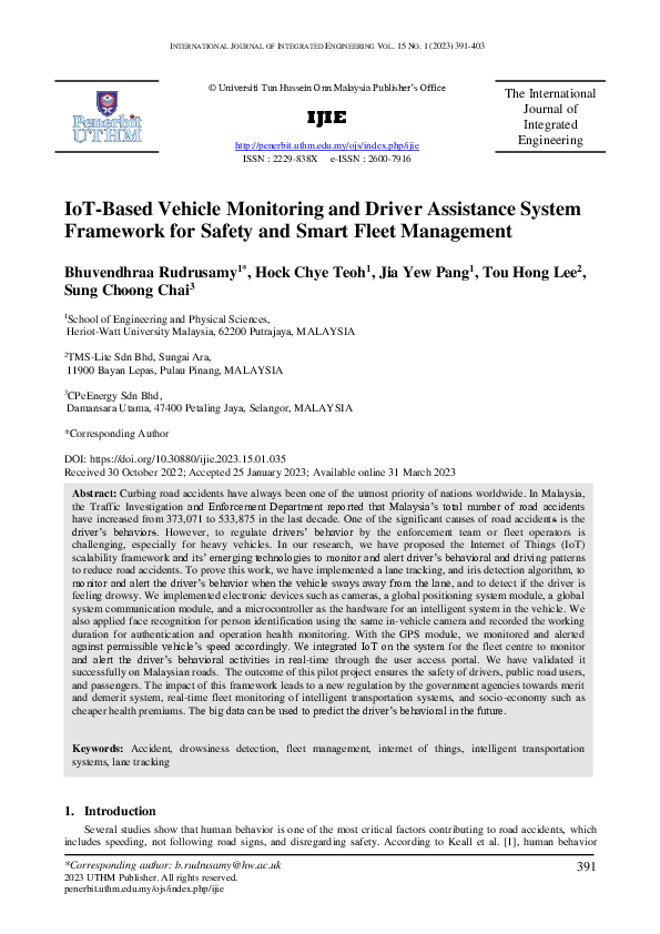 (PDF) IoT-Based Vehicle Monitoring and Driver Assistance System Framework for Safety and Smart ...