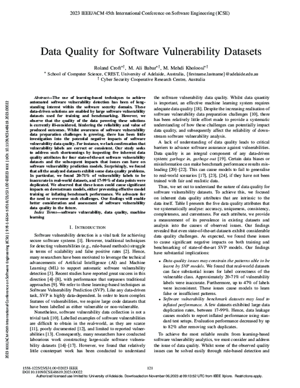 (PDF) Data Quality for Software Vulnerability Datasets