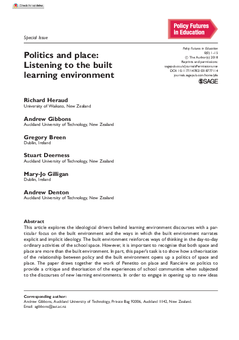 (PDF) Politics and place: Listening to the built learning environment