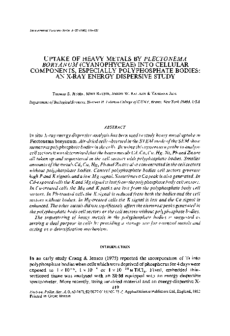 (PDF) Uptake of heavy metals by Plectonema boryanum (cyanophyceae) into ...