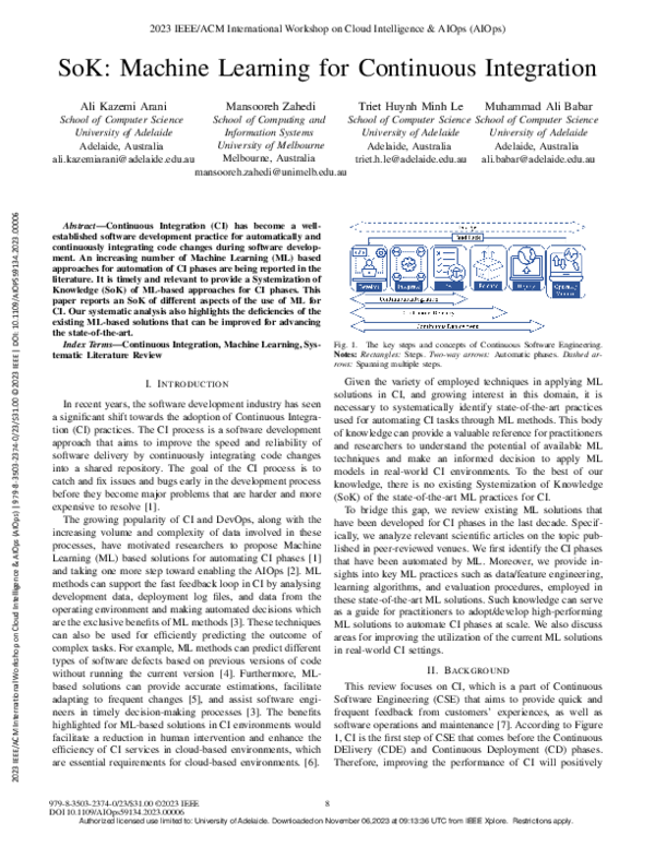 (PDF) SoK: Machine Learning for Continuous Integration