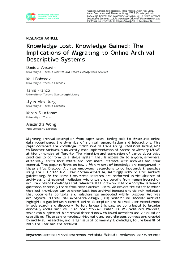 (PDF) Knowledge Lost, Knowledge Gained : The Implications of Migrating ...