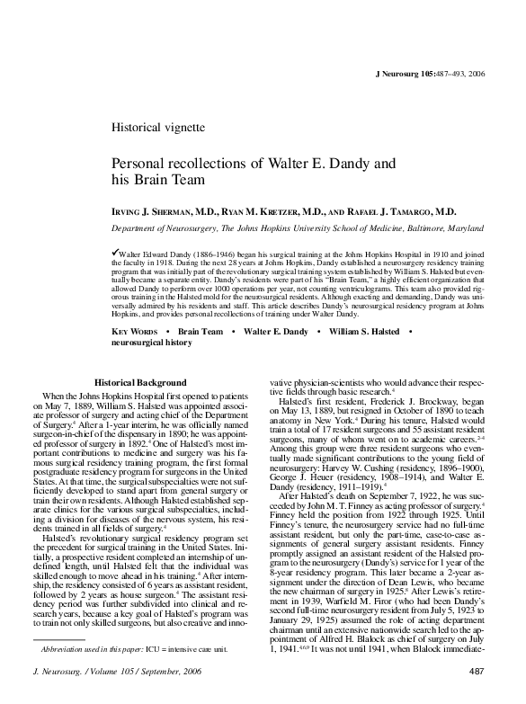 (PDF) Personal recollections of Walter E. Dandy and his Brain Team