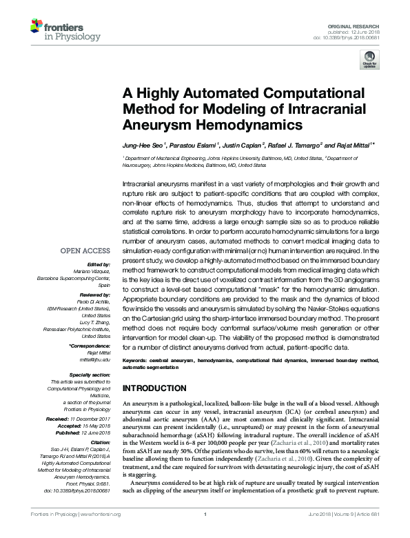 (PDF) A Highly Automated Computational Method for Modeling of Intracranial Aneurysm Hemodynamics