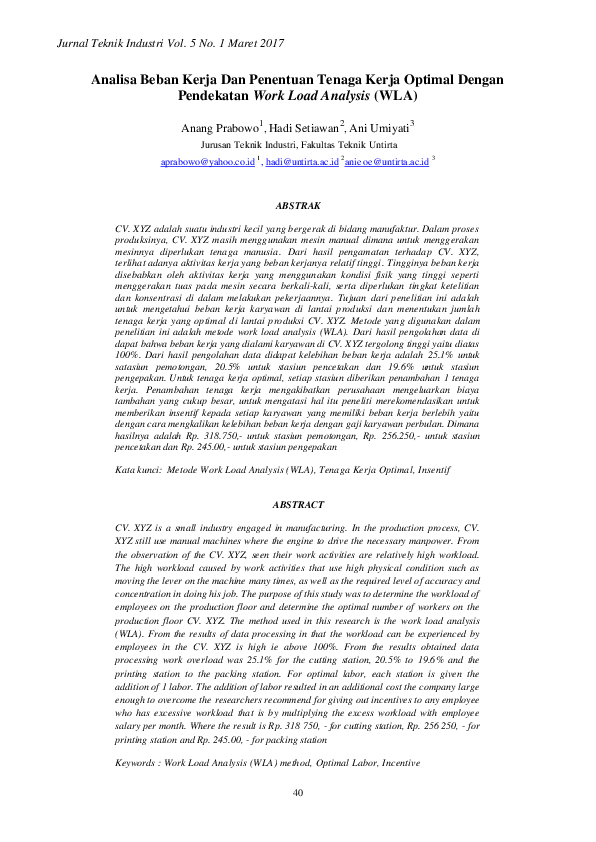 (PDF) Analisa Beban Kerja Dan Penentuan Tenaga Kerja Optimal Dengan ...