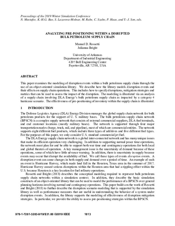 (PDF) Analyzing Pre-Positioning Within a Disrupted Bulk Petroleum Supply Chain