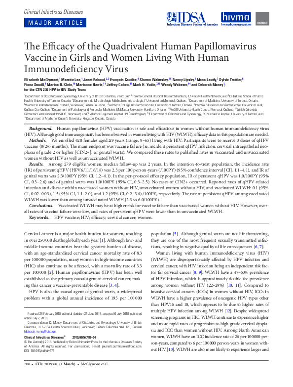 Pdf The Efficacy Of The Quadrivalent Human Papillomavirus Vaccine In 1592