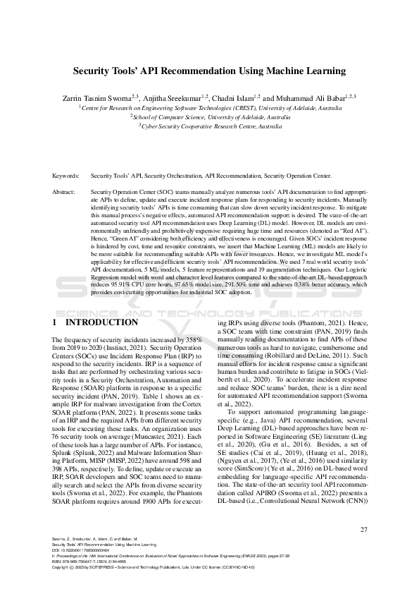 (PDF) Security Tools' API Recommendation Using Machine Learning