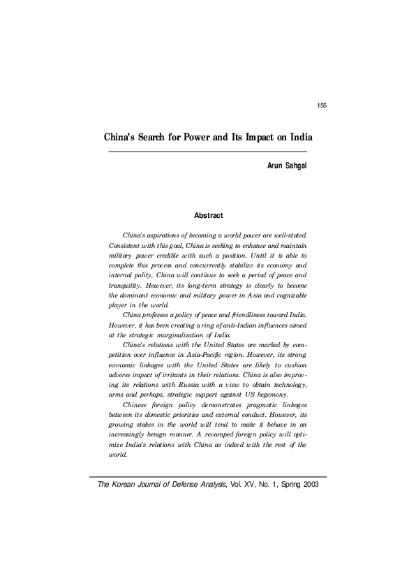 (PDF) China's Search for Power and Its Impact on India