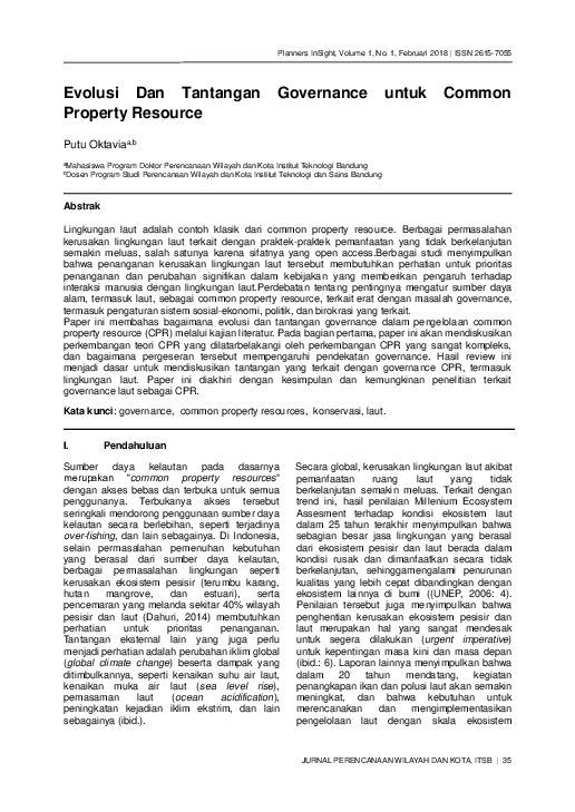 (PDF) Evolusi Dan Tantangan Governance Untuk Common Property Resource
