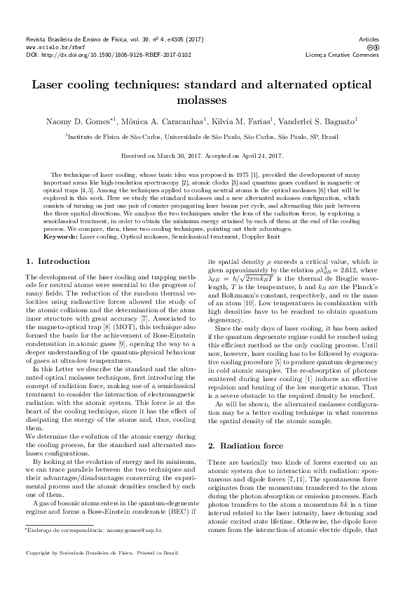 (PDF) Laser cooling techniques: standard and alternated optical molasses