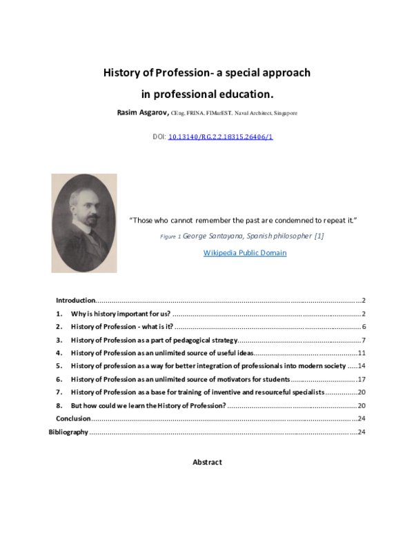 (PDF) History of Profession-a special approach in professional education