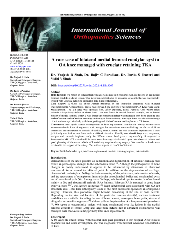 (PDF) A rare case of bilateral medial femoral condylar cyst in OA knee ...
