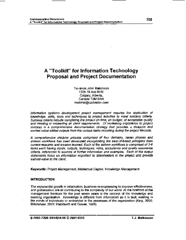 (PDF) A "toolkit" for Information Technology Proposal and Project ...