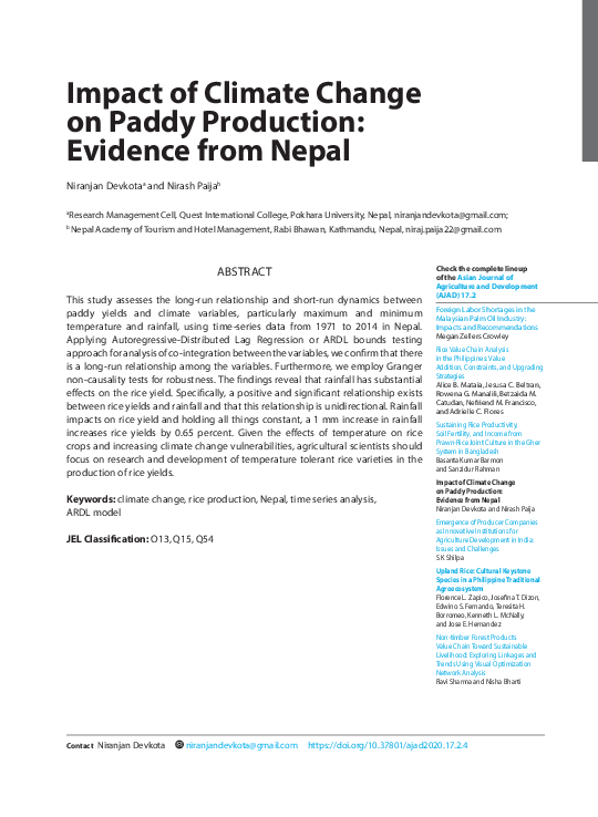 (PDF) Impact of Climate Change on Paddy Production: Evidence from Nepal ...