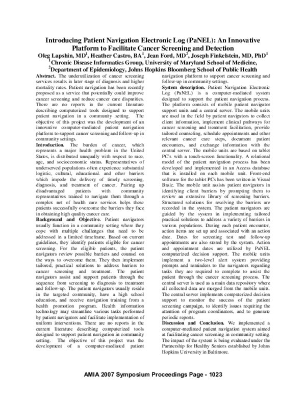 (PDF) Introducing patient navigation electronic log (PaNEL): An ...