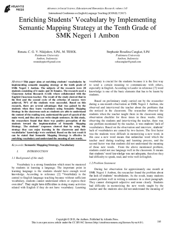 (PDF) Enriching Students' Vocabulary by Implementing Semantic Mapping ...