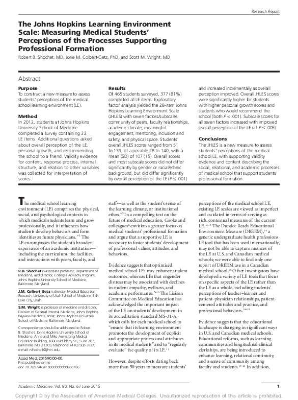 (PDF) The Johns Hopkins Learning Environment Scale: Measuring Medical ...