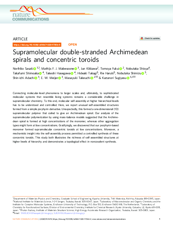 (PDF) Supramolecular double-stranded Archimedean spirals and concentric toroids