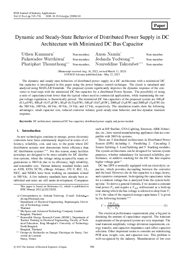(PDF) Dynamic and Steady-State Behavior of Distributed Power Supply in DC Architecture with ...