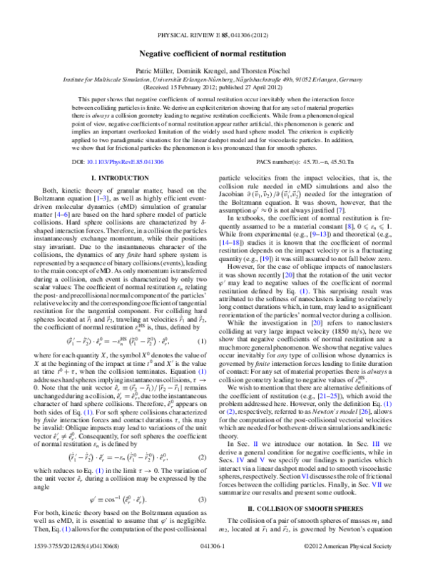 (PDF) Negative coefficient of normal restitution | Thorsten Poeschel ...
