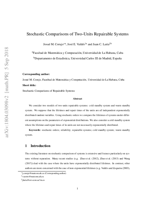 (PDF) Stochastic comparisons of two-unit repairable systems
