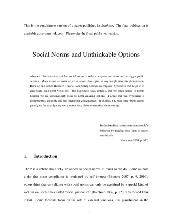 (PDF) Social norms and unthinkable options