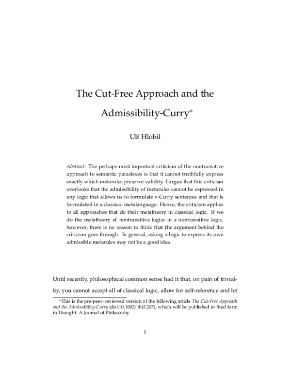 (PDF) The Cut-Free Approach and the Admissibility-Curry