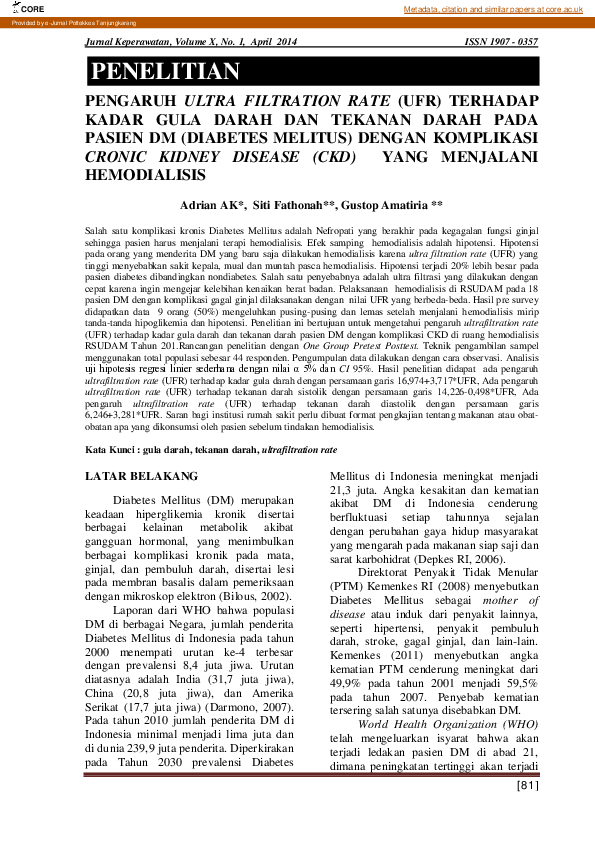 (PDF) Pengaruh Ultra Filtration Rate (Ufr) Terhadap Kadar Gula Darah ...