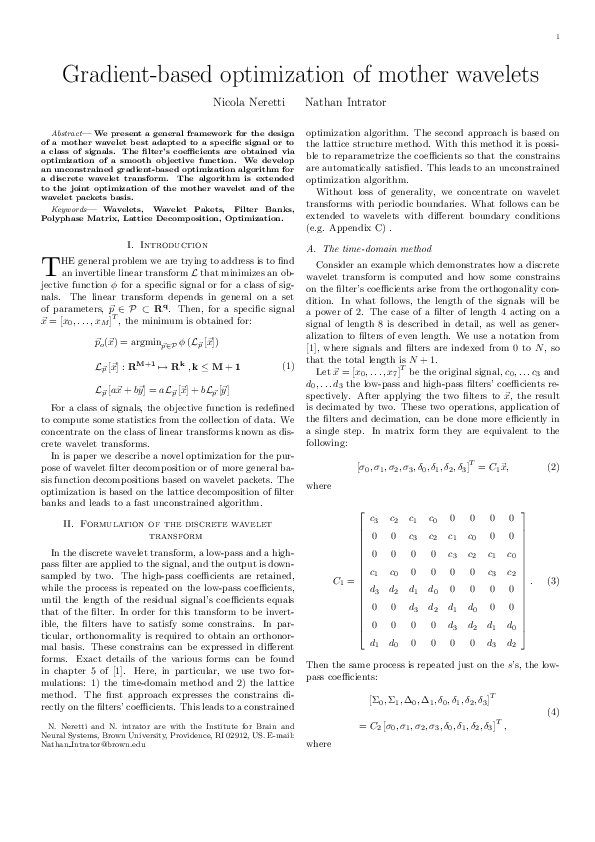 (PDF) Gradient-based optimization of mother wavelets (PDF) Gradient-based optimization of mother wavelets