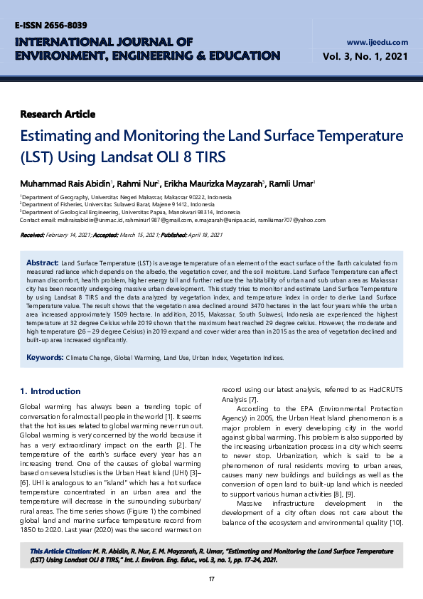 (PDF) Estimating and Monitoring the Land Surface Temperature (LST ...