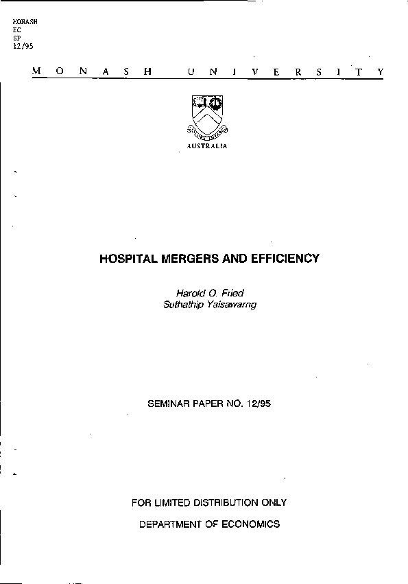(PDF) Hospital Mergers and Efficiency