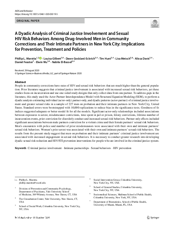 A Dyadic Analysis of Criminal Justice Involvement and Sexual HIV Risk ...