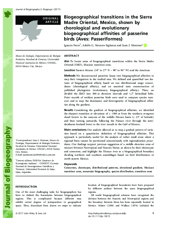 (PDF) Biogeographical transitions in the Sierra Madre Oriental, Mexico ...