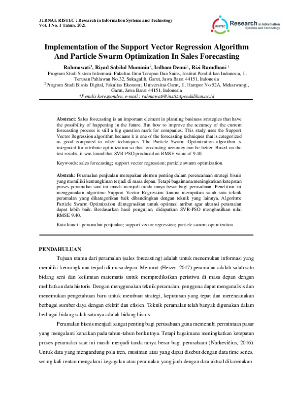 (PDF) Implementation of the Support Vector Regression Algorithm And ...