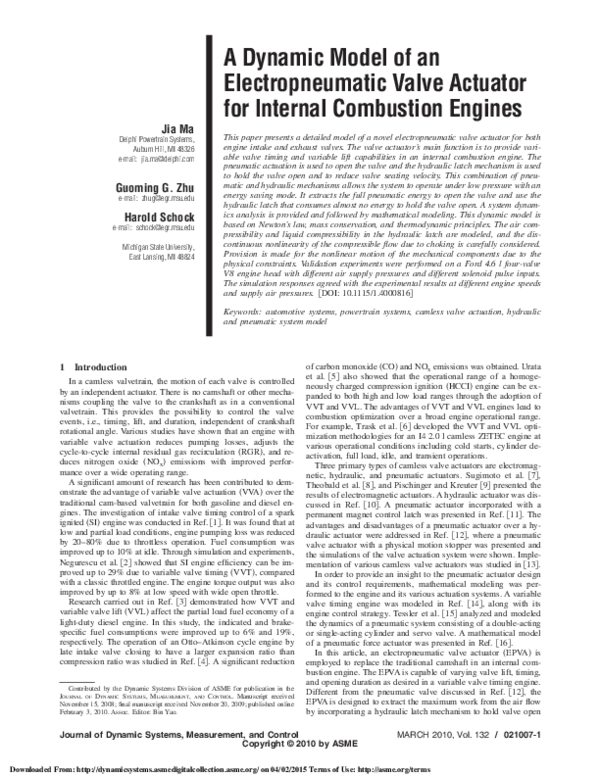 (PDF) A Dynamic Model of an Electropneumatic Valve Actuator for ...