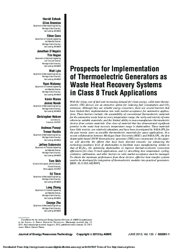 (PDF) Prospects for Implementation of Thermoelectric Generators as ...