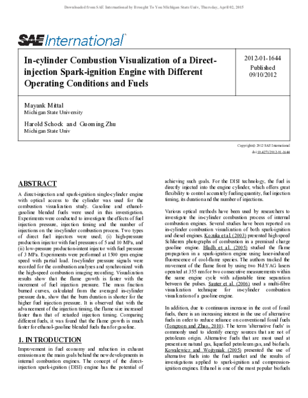 (PDF) In-cylinder Combustion Visualization of a Direct-injection Spark-ignition Engine with ...