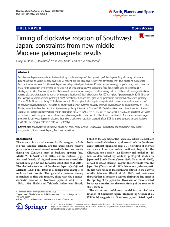(PDF) Timing of the clockwise rotation of Southwest Japan ...