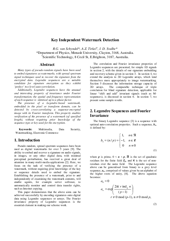 (PDF) Key independent watermark detection