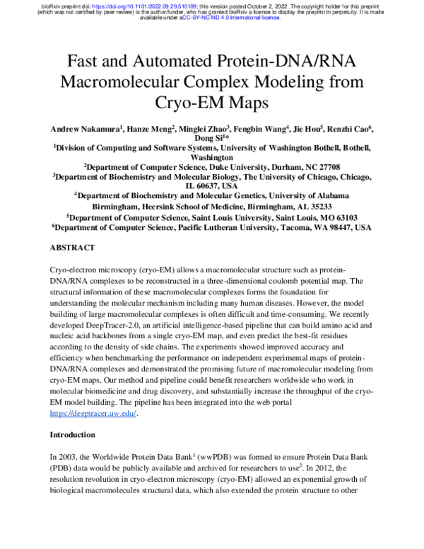 (PDF) Fast and Automated Protein-DNA/RNA Macromolecular Complex Modeling from Cryo-EM Maps