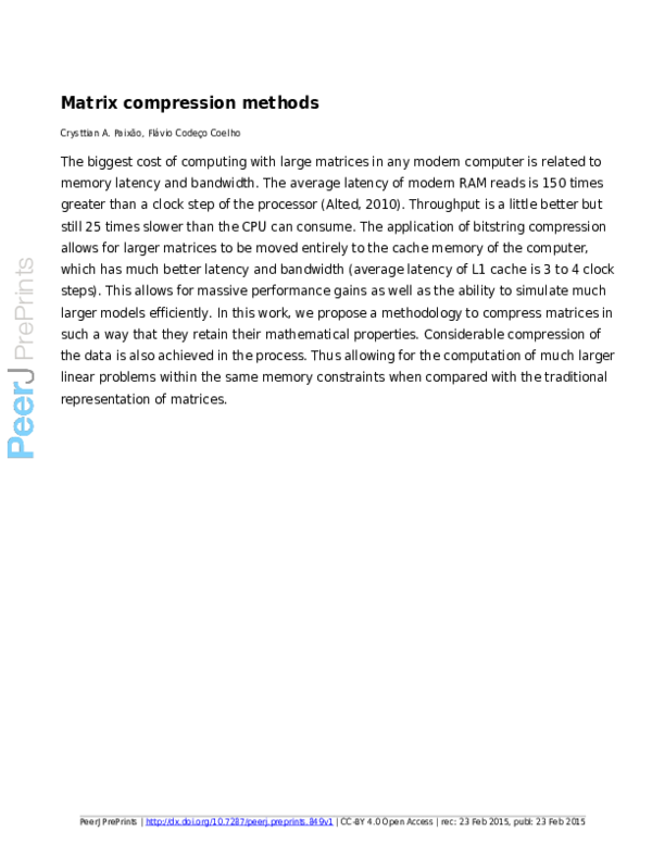 (PDF) Matrix compression methods