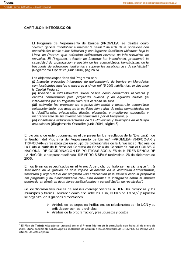 (PDF) Evaluación de la gestión del Programa de Mejoramiento de Barrios (PROMEBA)