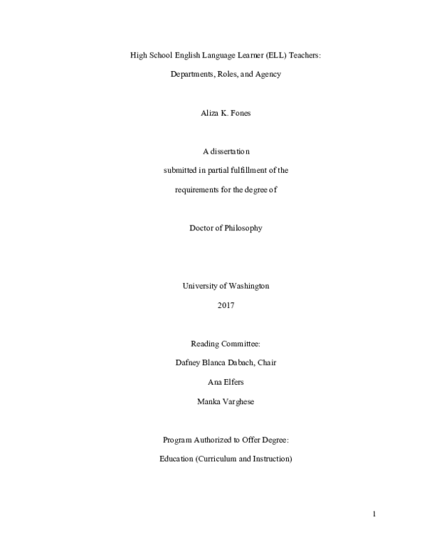 (PDF) High School English Language Learner (ELL) Teachers: Departments ...
