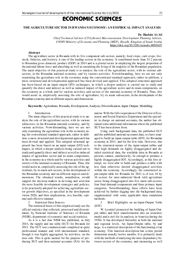 (PDF) The Agriculture Sector in Rwandan Economy: An Empirical Impact ...