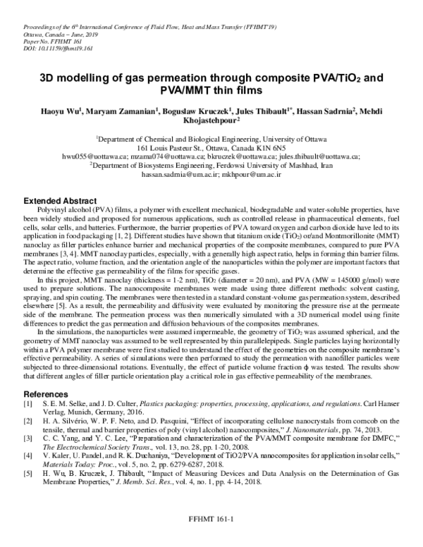 (PDF) 3D modelling of gas permeation through composite PVA/TiO2 and PVA ...