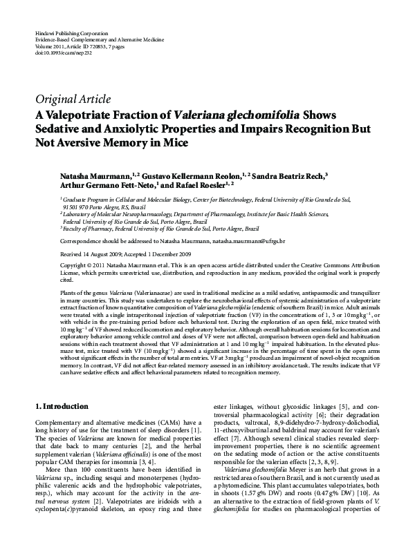(PDF) A Valepotriate Fraction of Valeriana glechomifolia Shows Sedative ...