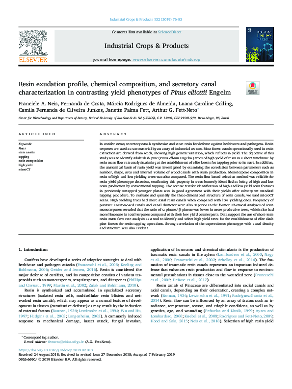 (PDF) Resin exudation profile, chemical composition, and secretory ...