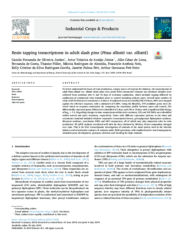 (PDF) Resin tapping transcriptome in adult slash pine (Pinus elliottii ...