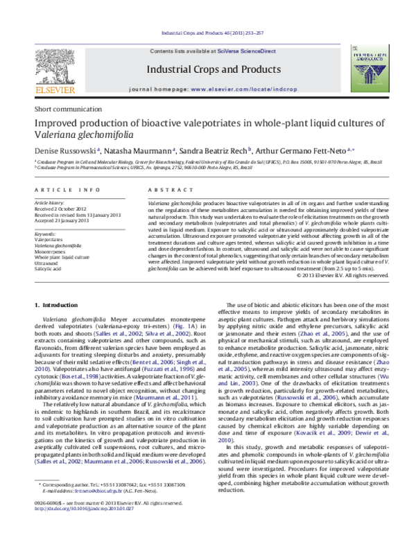 (PDF) Improved production of bioactive valepotriates in whole-plant ...